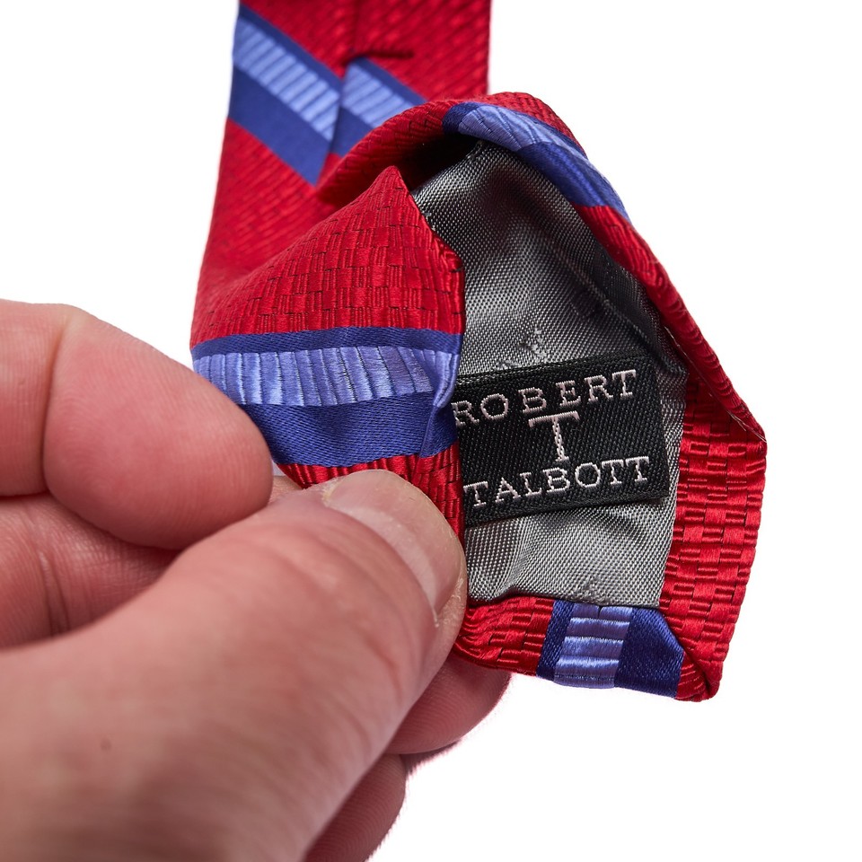 Robert Talbott Silk Tie Red Navy Blue Textured Stripe Made in USA 3 ...