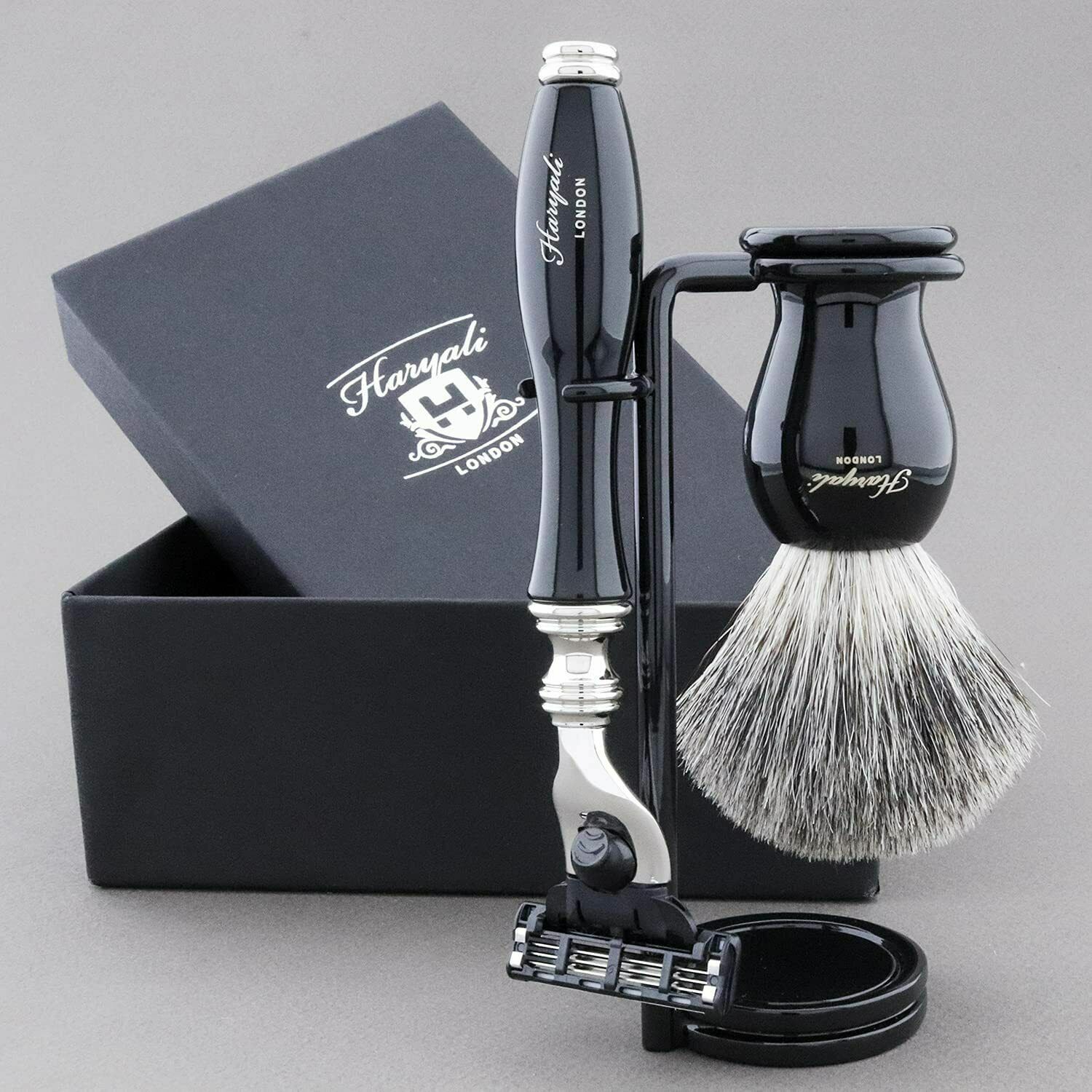 Vintage Shaving Kit Set with Super Badger Hair Shave Brush, 3 Edge ...