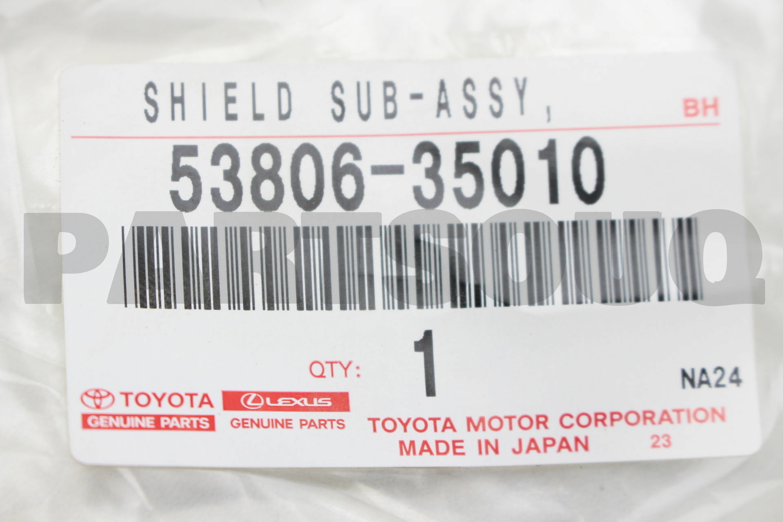 5380635010 Genuine Toyota SHIELD SUB-ASSY, FRONT FENDER SPLASH, LH ...