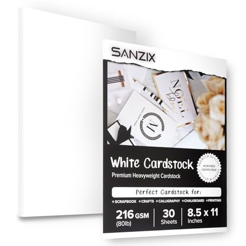 30 Sheets White Cardstock 8.5 x 11 Inch Thick Paper 80lb. 216 GSM Heavy ...