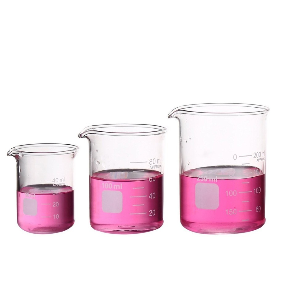 Glass Measuring Low Form Beaker Set 50ml 100ml 250ml Borosilicate Lab ...