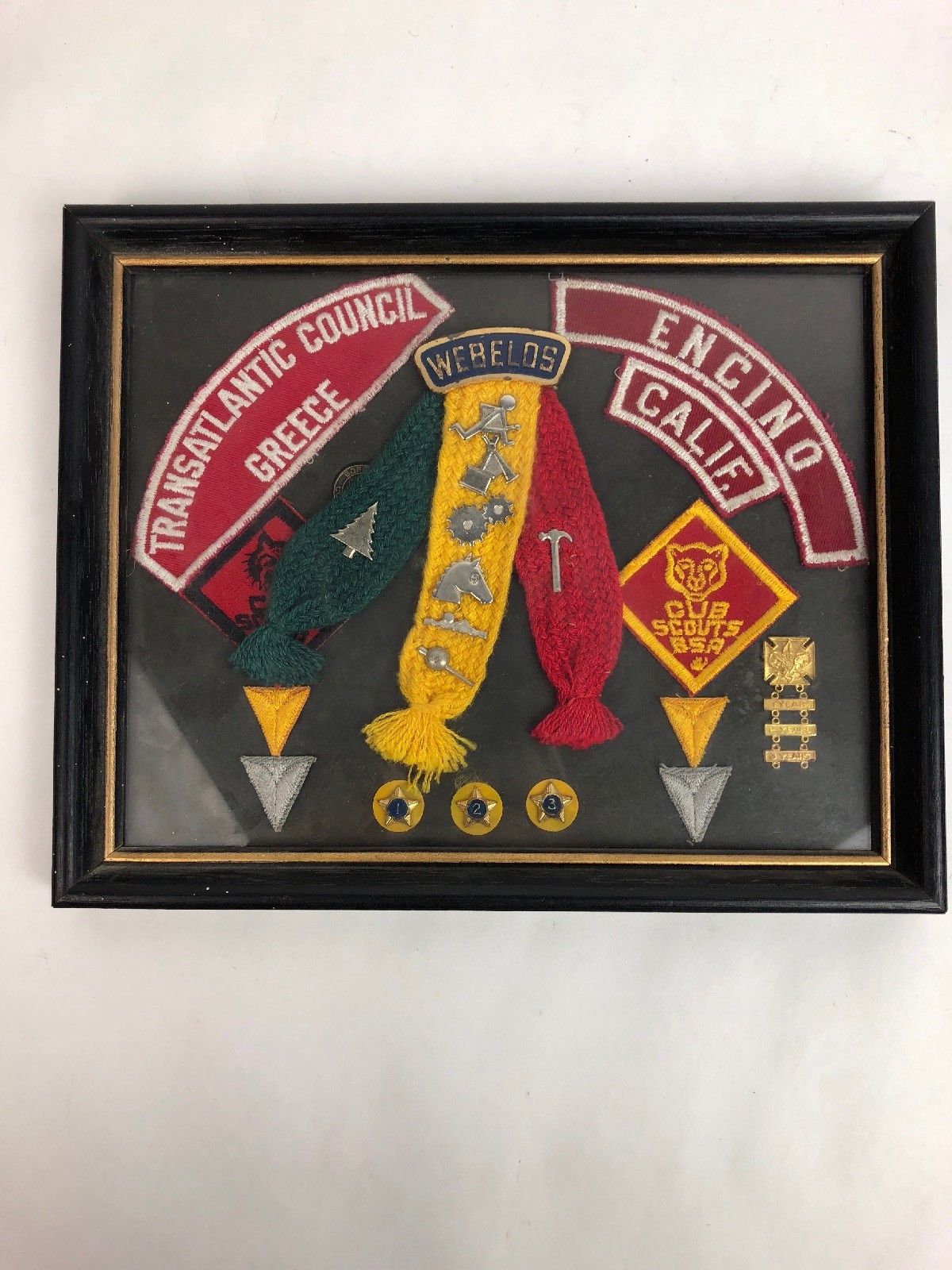 VINTAGE BOY SCOUT - CUB WEBELOS COLORS CURVED TOP WITH 8 PINS + More ...