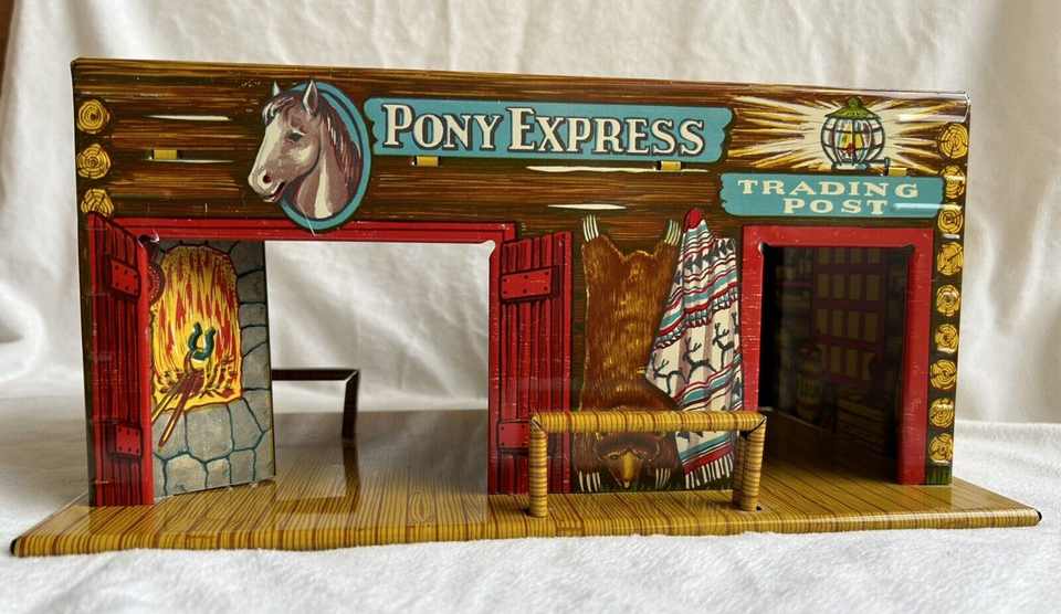 Marx Vintage 1950 Tin Lithographic Pony Express Trading Post & 40+ Pcs ...