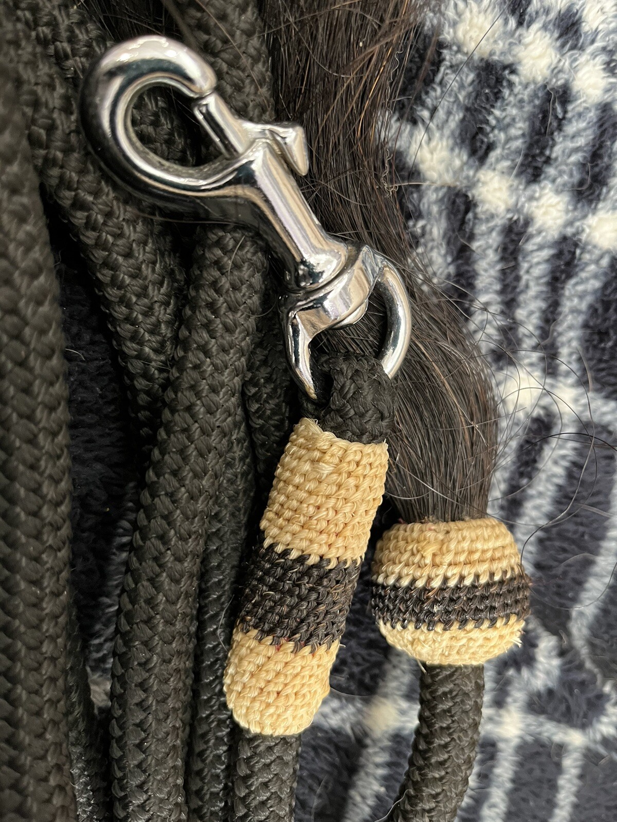 WOW Black 1/2" Paracord Rope Western Show Lunge Line Hitched Horsehair ...