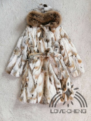 genuine natural real rabbit fur coat with big raccoon fur hood women ...