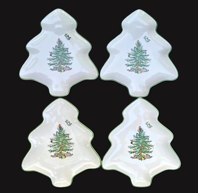 Set of 4 Spode Christmas Tree Snack Canape or Party Plates in Unused ...