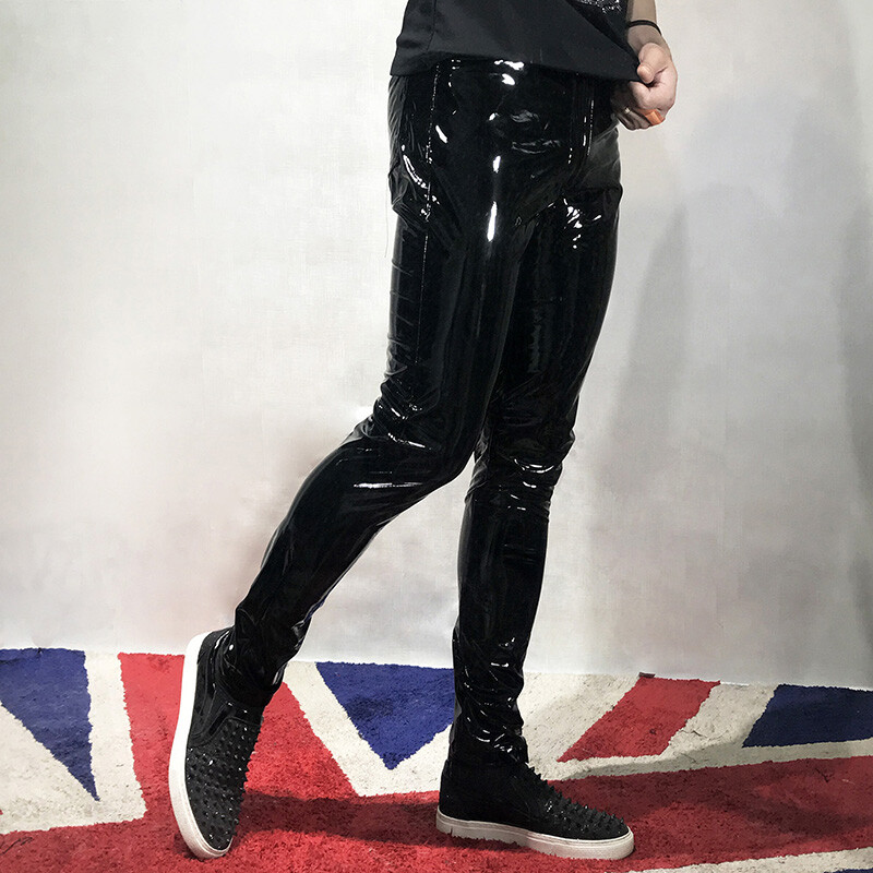 Men Metallic Shiny Wet Look Pants Faux Leather Slim Fitted Leggings ...