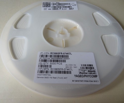 Full reel, 5000 pcs 12k (12000) ohms, 1%, 0805 SMD resistors. RC0805FR ...