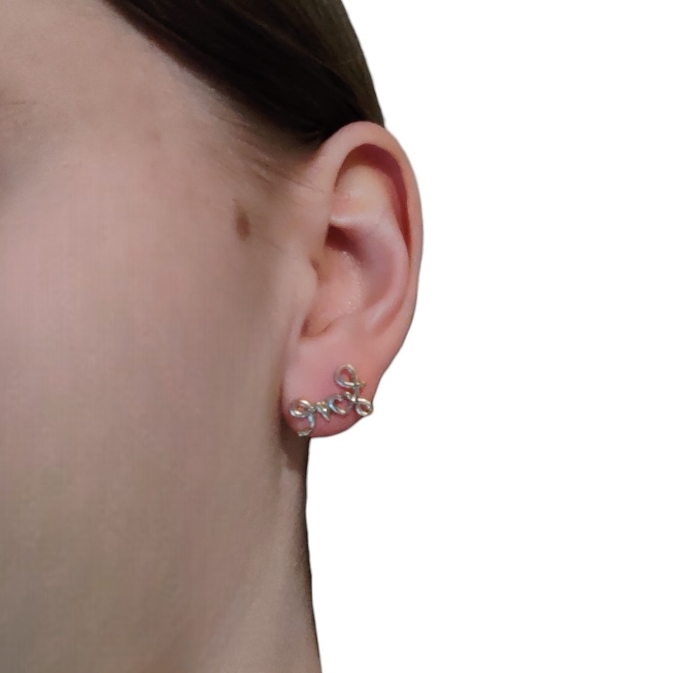 Cursive Love with Heart Os Gold Plated Stud Earrings Fair Condition | eBay