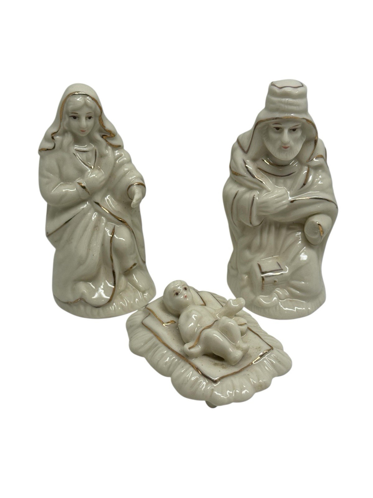 11 Piece Ceramic Nativity Set With Gold Trim Christmas Holiday ...