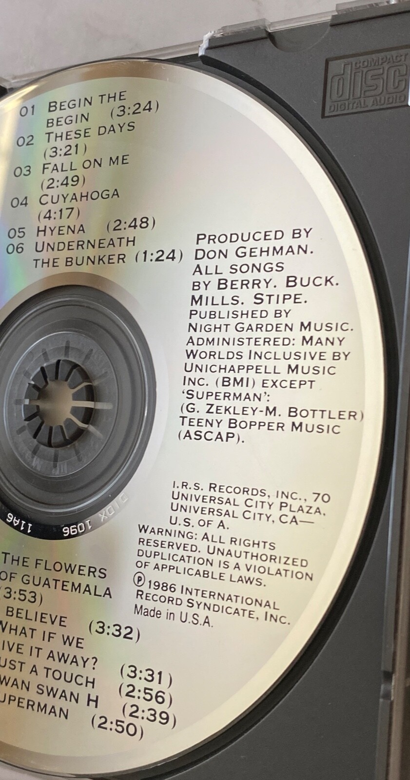 R.E.M. Lifes Rich Pageant CD DADC PRESS! IRS IRSD-5783 JVC 522 Michael ...