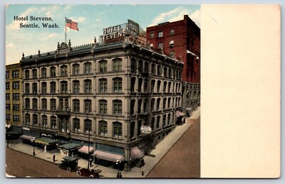 Postcard Hotel Stevens, Street View, Vintage Cars, Seattle Washington ...