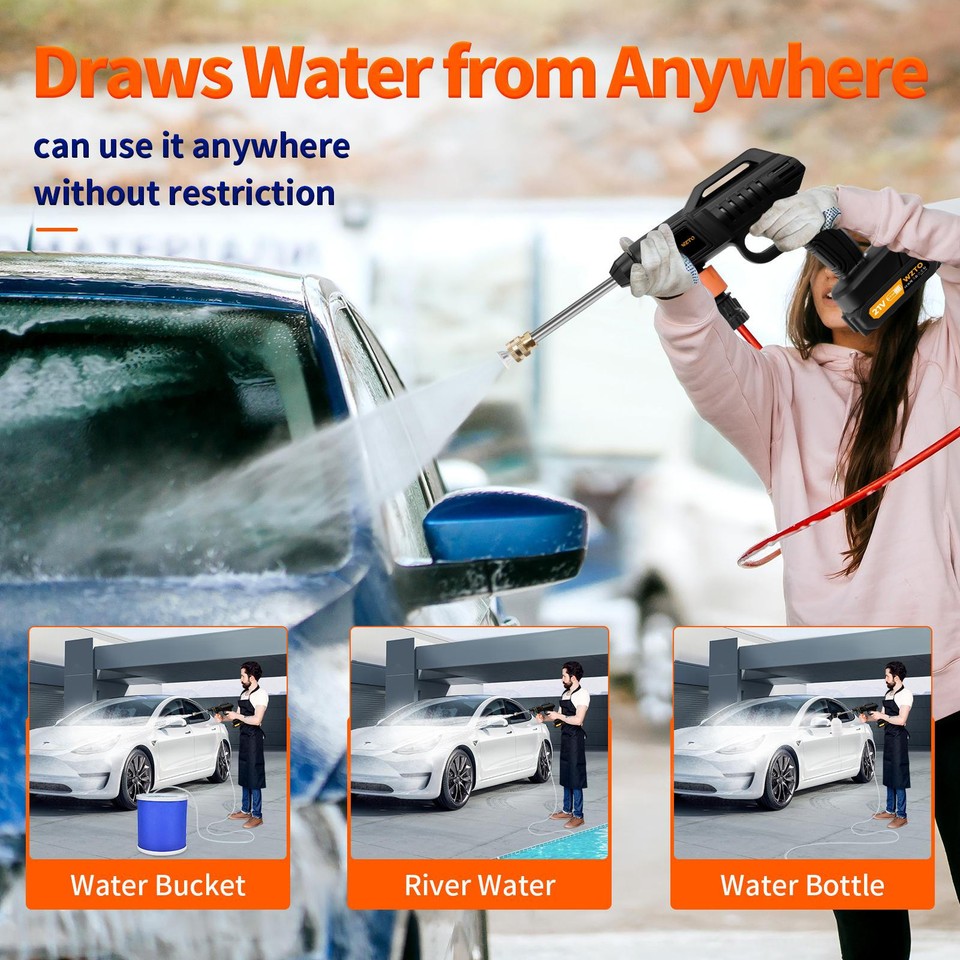 2 Battery Cordless Portable Car High Pressure Washer Jet Water Wash ...