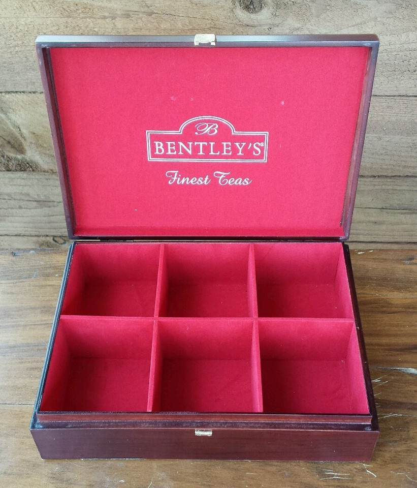 Bentleys Finest Teas Burgundy Wood Storage Box Container 6 Flavor ...