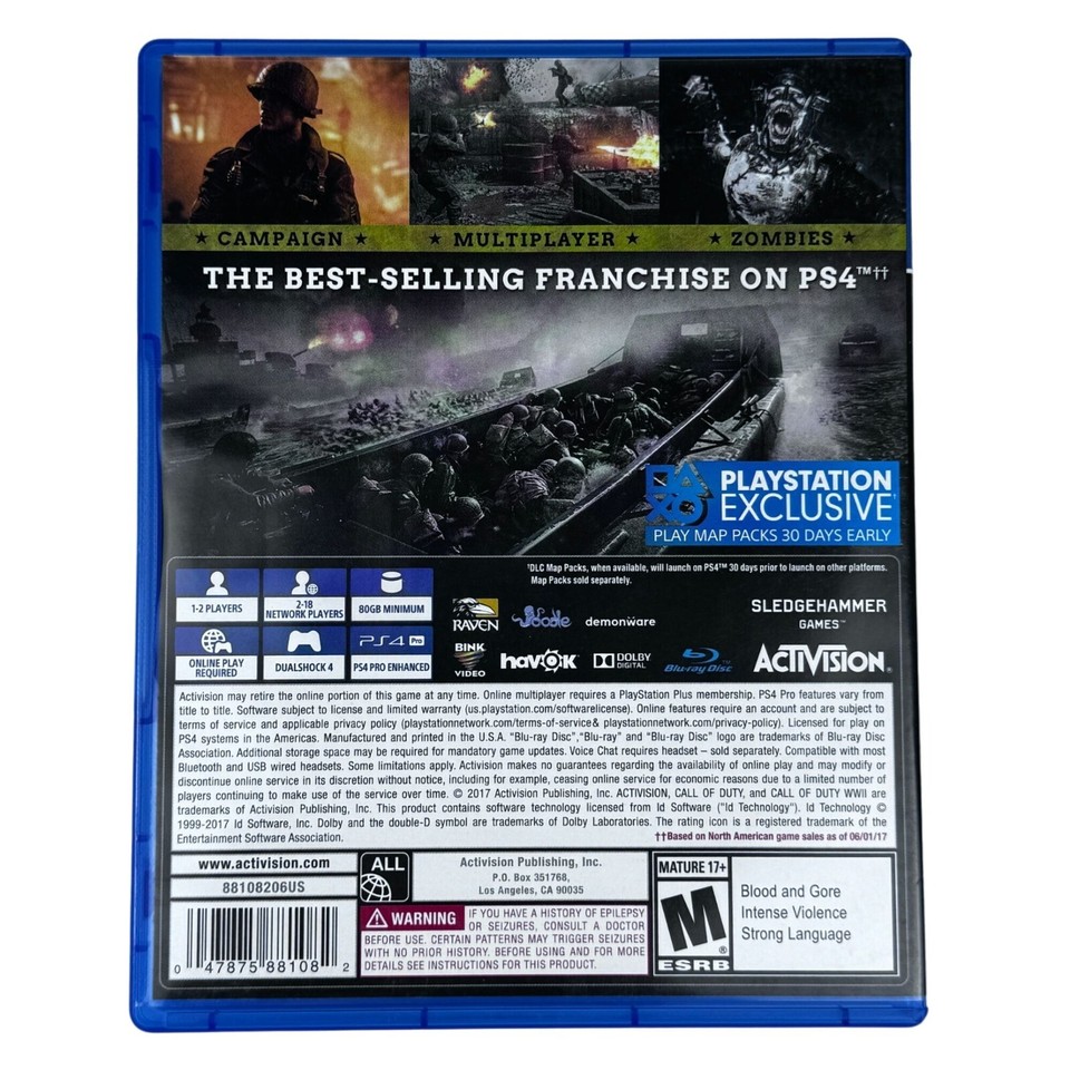 PS4 Call of Duty WWII Game Sledgehammer Activision Mature 17 ...