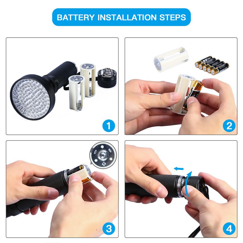 100 LED UV Light Flashlight Ultraviolet Shortwave Blacklight w/ Glasses ...