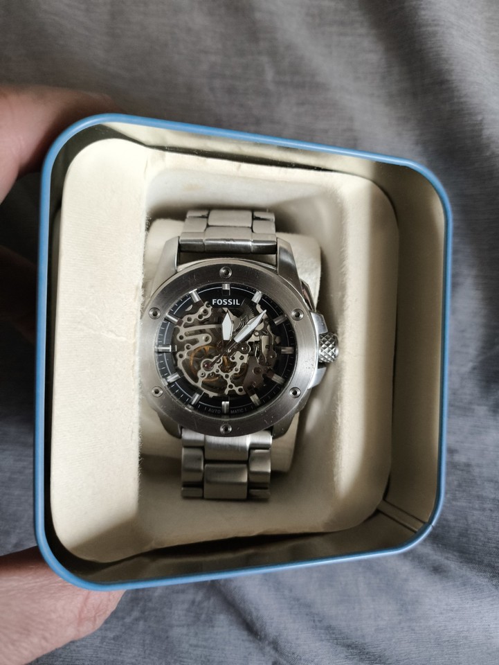 Fossil Men's Automatic Skeleton Dial Stainless Steel Watch w/ Box ...