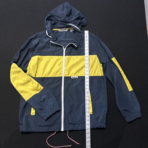 Boast Men’s Full Zip Rain Jacket L Blue Yellow Hooded Windbreaker W ...