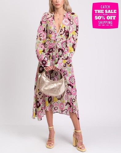 RRP€615 DODO BAR OR Mallie Midi Dress Size M Floral Pattern Twisted ...