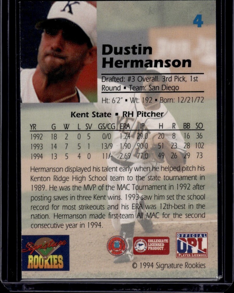 1994 Signature Rookies Draft Picks #4 Autographed Dustin Hermanson ...