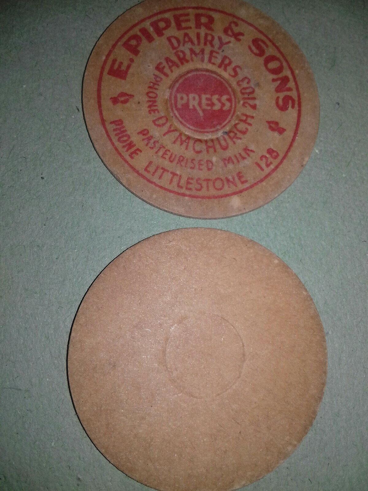 10 Old Vintage Cardboard Milk Bottle Tops / caps. E.Piper Dairy ...