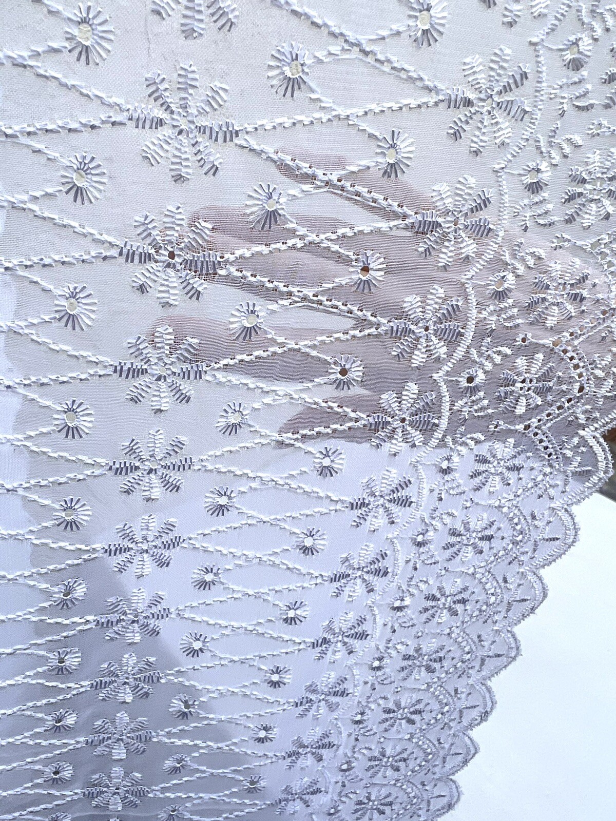 Scalloped Galloon Edged White Non-Stretch Semi Sheer Lace Fabric 42.5 ...