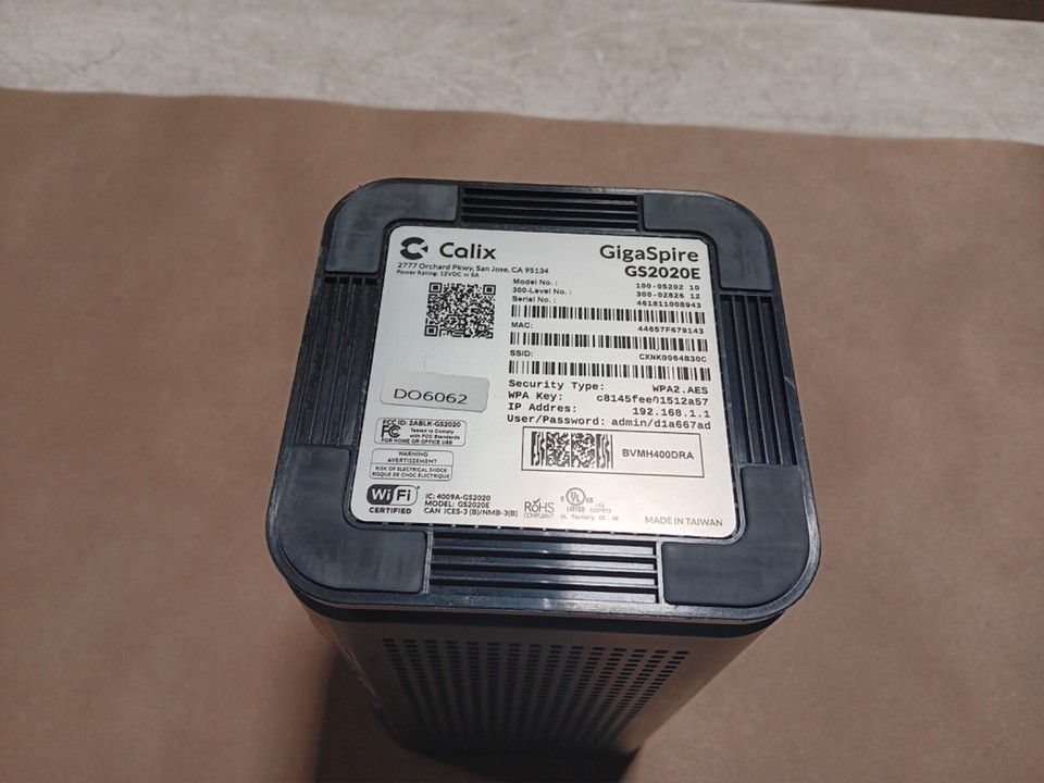 Calix GS2020E GigaSPIRE BLAST Wifi Router 100-05202 (No Power Supply ...