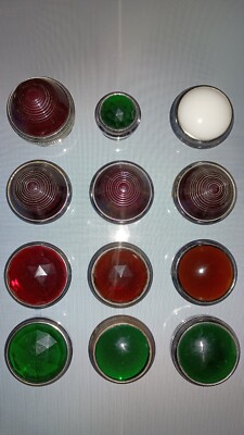 VINTAGE AUTO TRUCK GLASS SMOOTH & JEWELED LENS DASH INDICATOR LIGHTS ...