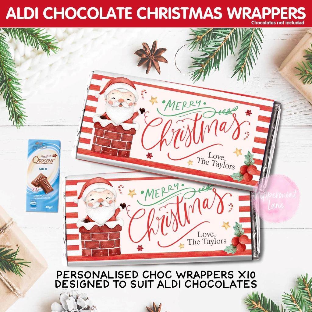 PRINTED CHRISTMAS Choc Wrappers Aldi Candy Xmas Party Teacher Gift x10 ...