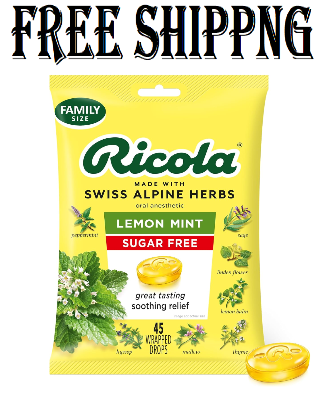 Ricola Big Bag Sugar Free Cough Drops Drops 2245, Lemon, lemon mint, 45 ...