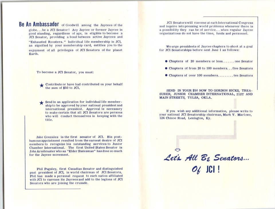 JCI Senator Pamphlet Jaycees 1953 Tulsa Okla Membership Recruitment | eBay