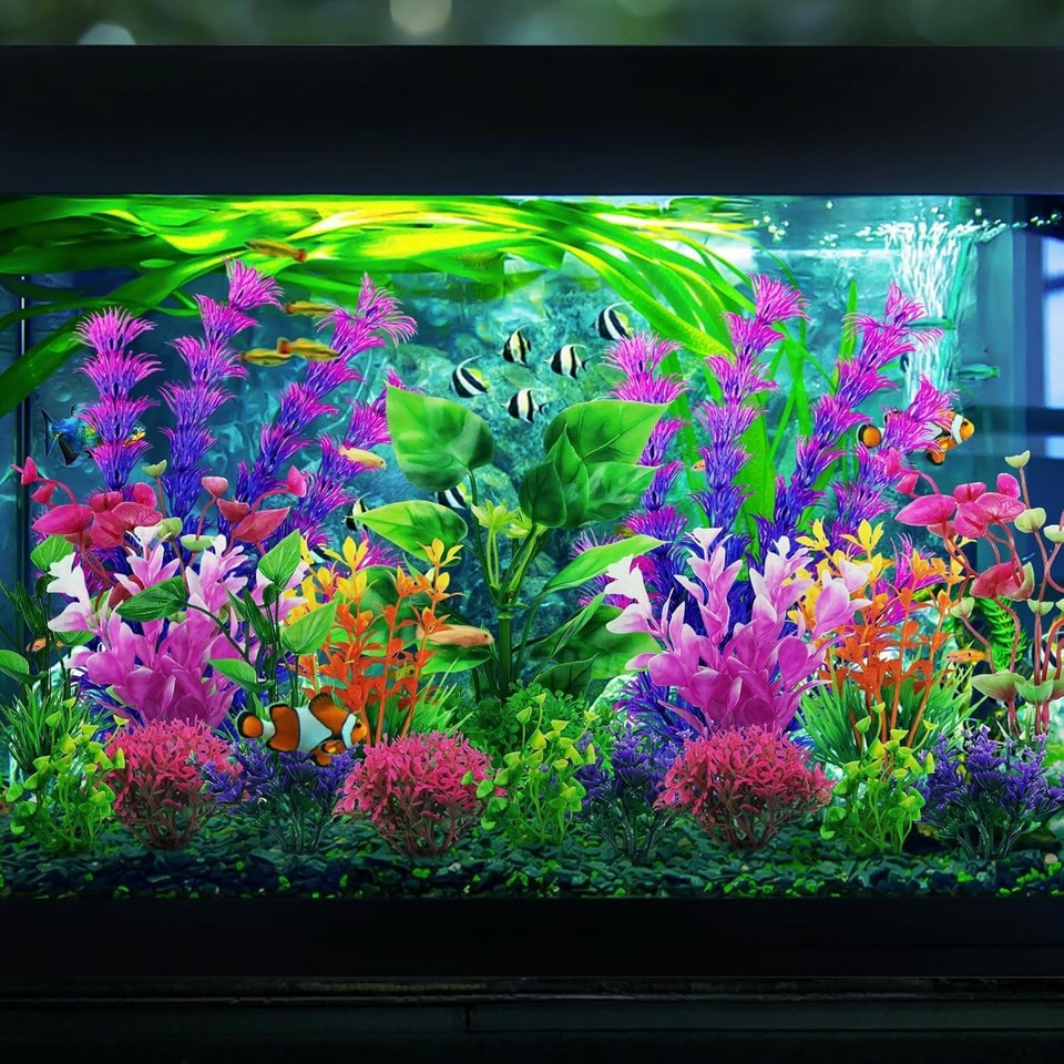 Fish Tank Plants, QUOZUO 20pcs Aquarium Decor Green Plants Artificial ...