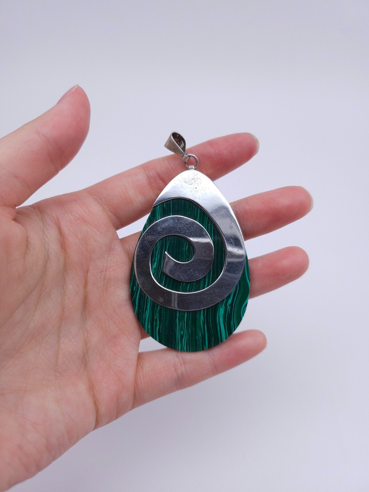 925 Sterling Silver wrapped Raindrop Shape Pendant 3" - Gem