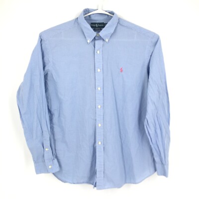 Ralph Lauren Mens Shirt 2XL XXL Blue Long Sleeve Button Up Preppy Pink ...