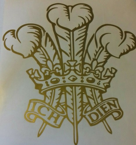 2 x medium Welsh Three Feather gold bumper stickers 6" high decal van ...