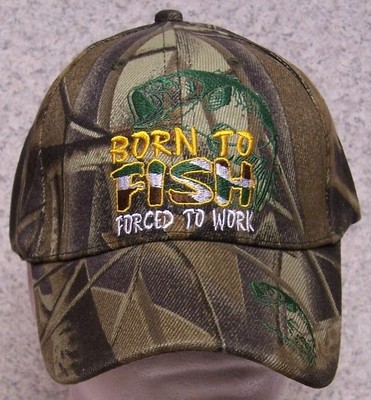 Embroidered Baseball Cap Fishing Born to Fish NEW All Cammie 1 fits all ...