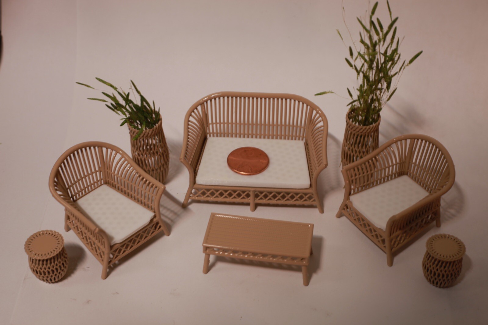 8 Piece Wicker Look Patio Set With Planters 1:24 1/2 Scale Sand | eBay