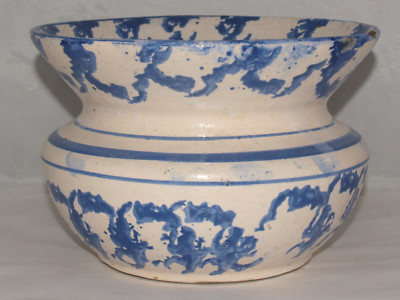 ANTIQUE BLUE & WHITE STONEWARE POTTERY SPONGE DECORATED SPONGEWARE ...