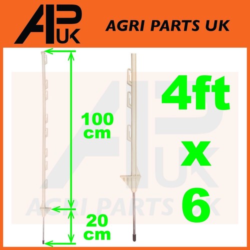 6 x 4ft Electric Fence White Poly Posts Poles Stakes 4 Foot Horse Post ...