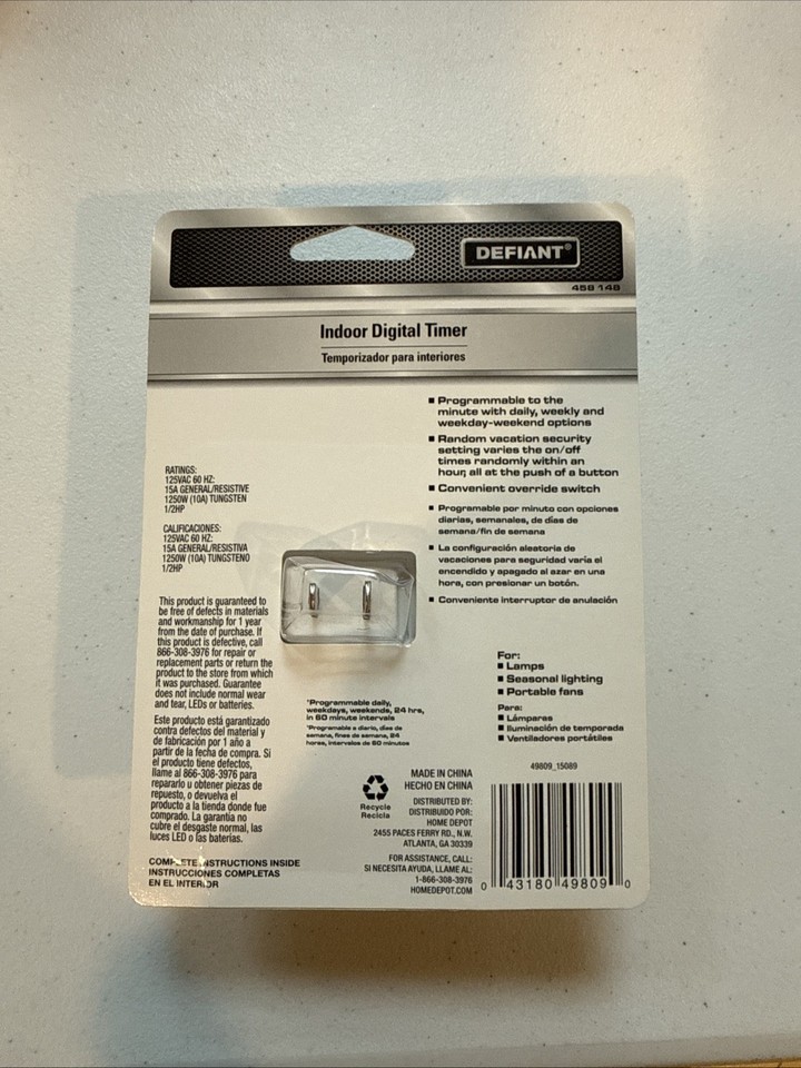 Defiant 15 Amp 7-Day Indoor Plug-In Digital Polarized Timer White | eBay
