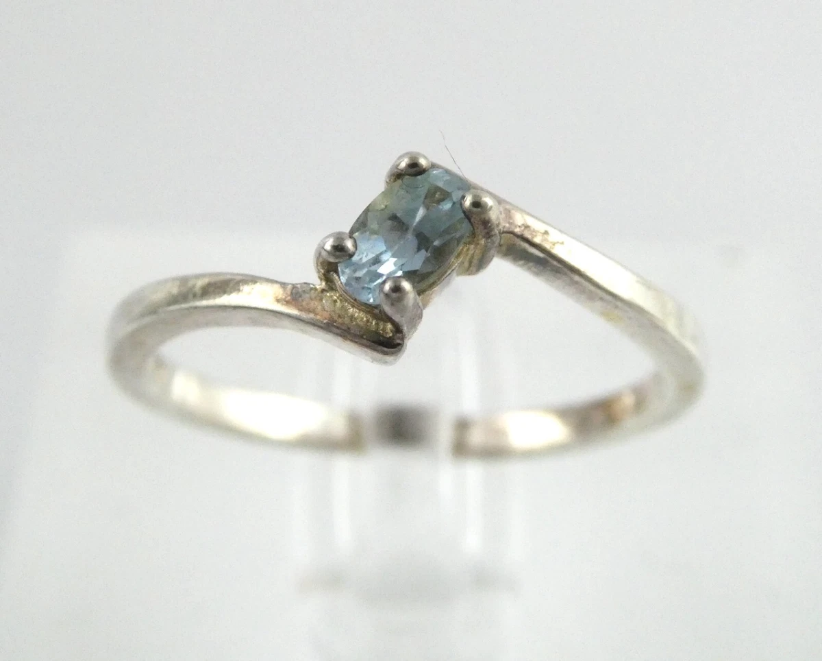 Blue Topaz Ring Stackable Topaz Ring Three Silver Ring