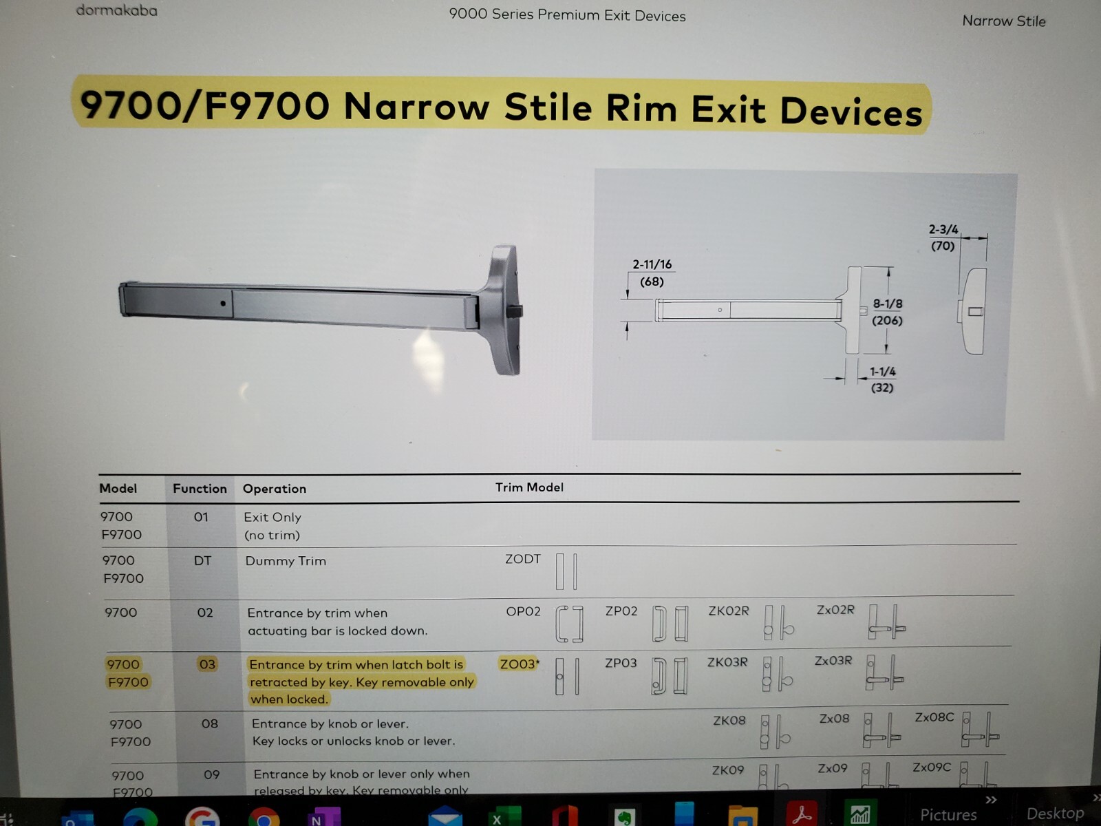 Dorma 9000 Exit Device Trim, ZO03, Raised Escutcheon Plate, 630 Finish ...