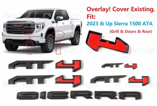 Grill Door Rear Gloss Black Red AT4 Sierra OVERLAY Emblems 2023+ GMC ...