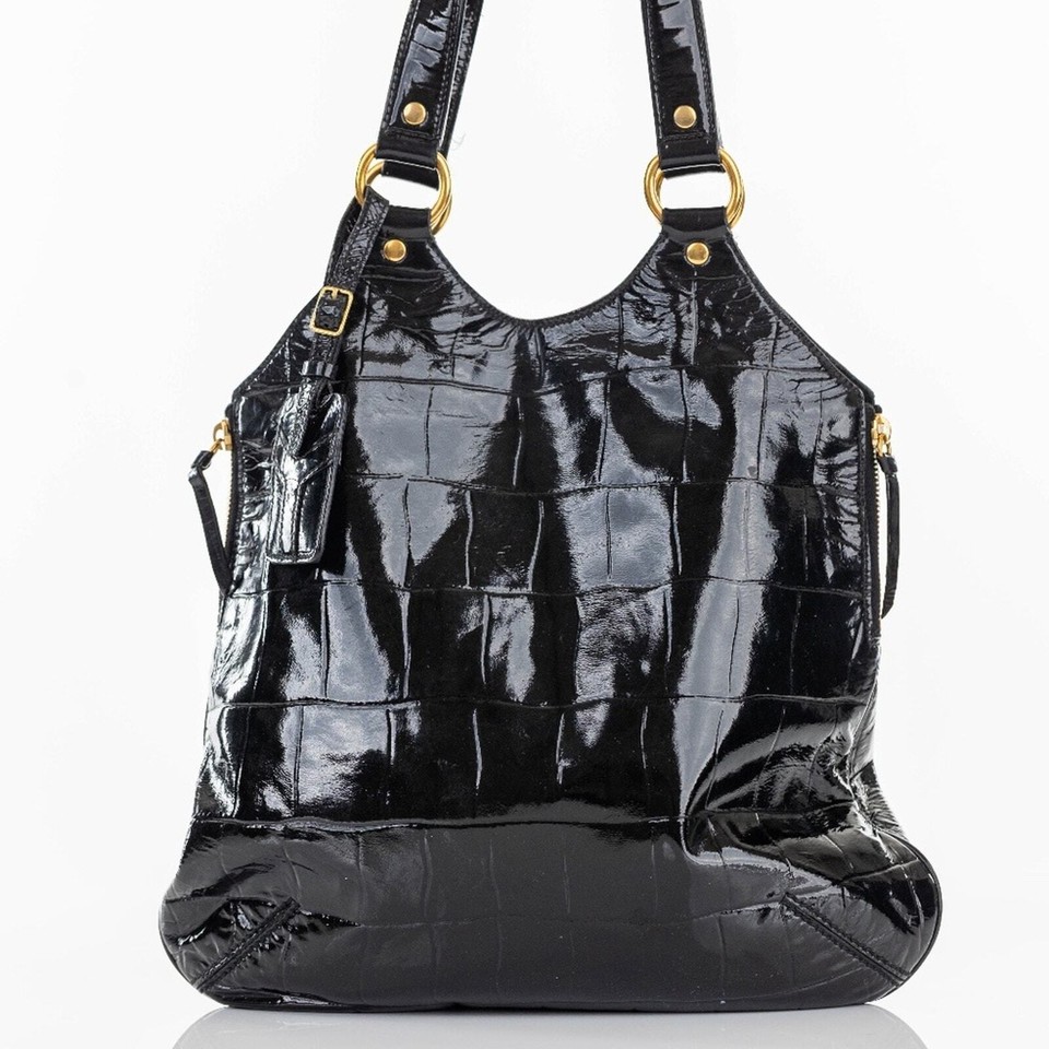 YSL YVES SAINT LAURENT BLACK EMBOSSED PATENT LEATHER TRIBUTE BAG | eBay