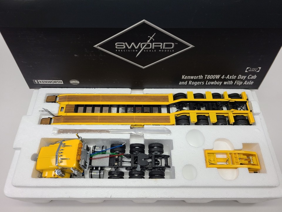 Kenworth T800W Rogers 4-Axle Flip Lowboy Yellow Sword 1:50 Scale # ...