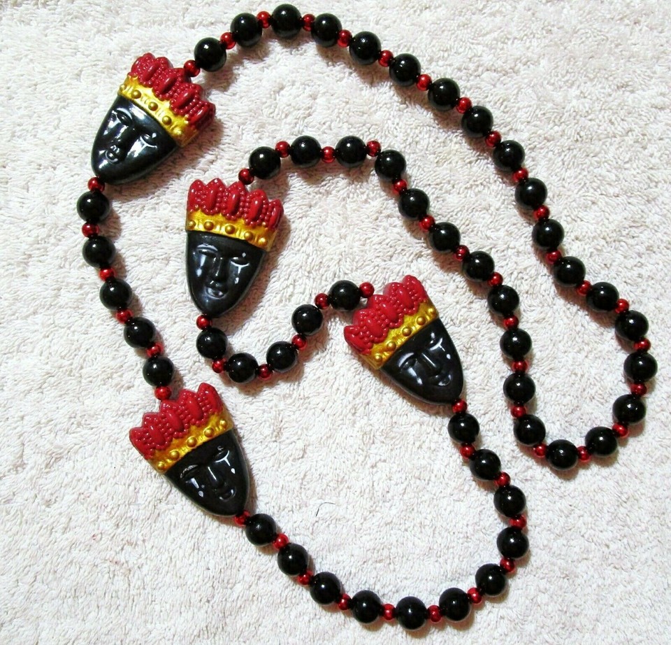 "ZULU WARRIOR KINGS" MARDI GRAS NECKLACE BEAD CROWN PRINCE SHAKA TRIBAL ...