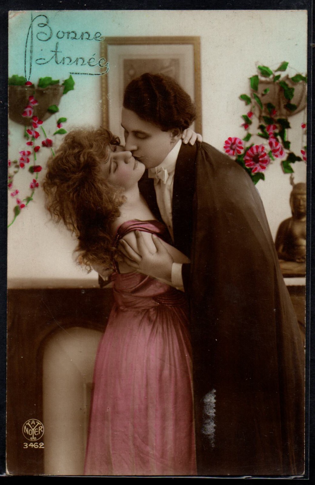 BP199 ART DECO COUPLE Lovers Romance KISS FLAPPER LADY KITSCH Tinted ...