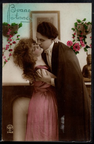 BP199 ART DECO COUPLE Lovers Romance KISS FLAPPER LADY KITSCH Tinted ...