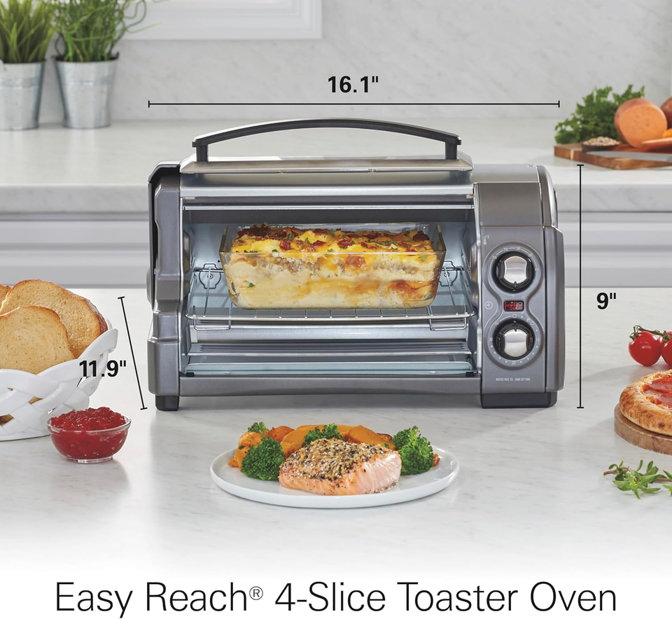 Hamilton Beach Easy Reach 4-Slice Countertop Toaster Oven with Roll-Top ...