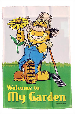 GARFIELD SPRING WELCOME TO MY GARDEN MINI FLAG~SIZE 12"x18" | eBay